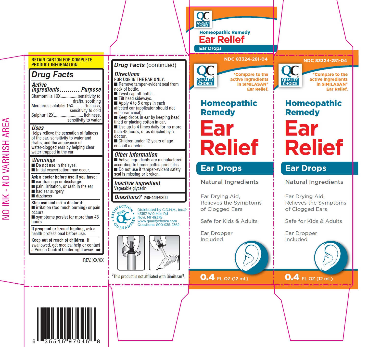 QUALITY CHOICE EAR RELIEF DROPS- chamomile, mercurius solubilis, sulfur ...