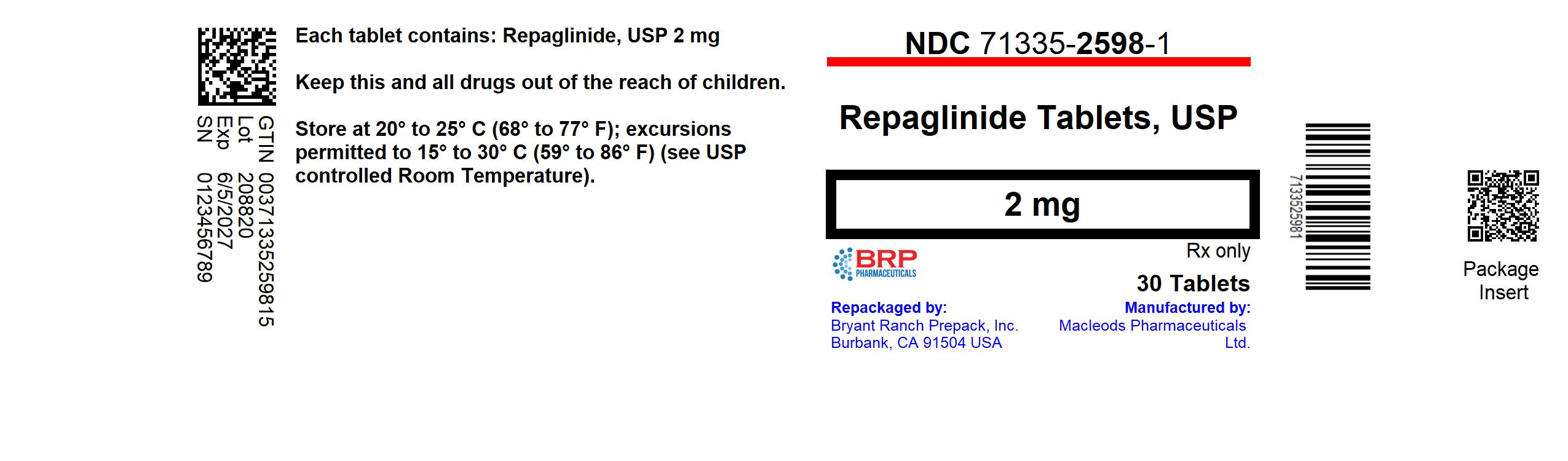 Repaglinide by Bryant Ranch Prepack REPAGLINIDE tablet