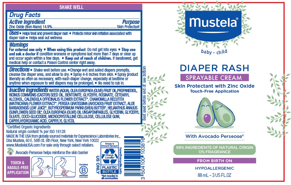 MUSTELA DIAPER RASH SPRAYABLE- zinc oxide cream