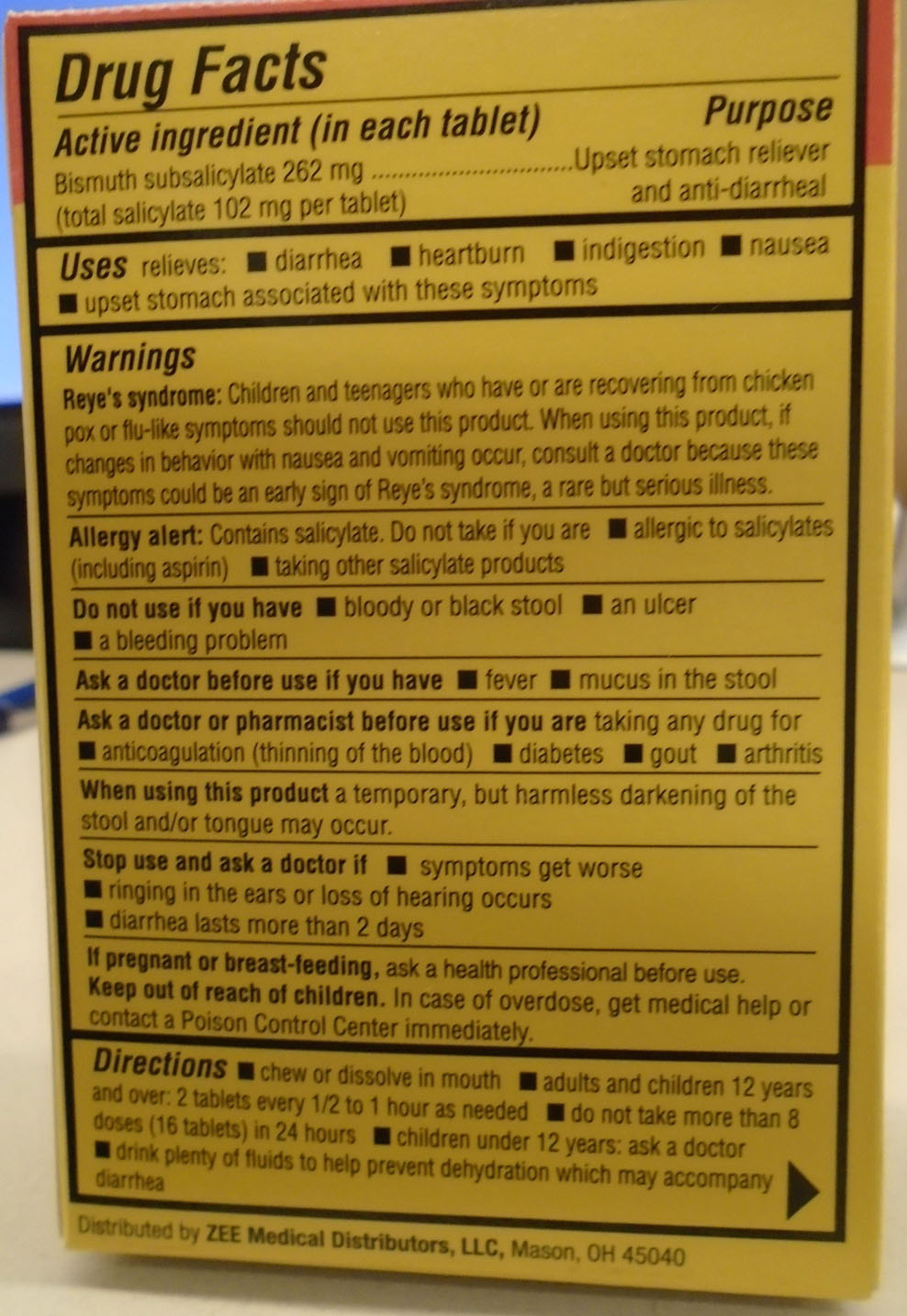 FIRST AID DIRECT PEPTUM TABS- bismuth subsalicylate tablet, chewable