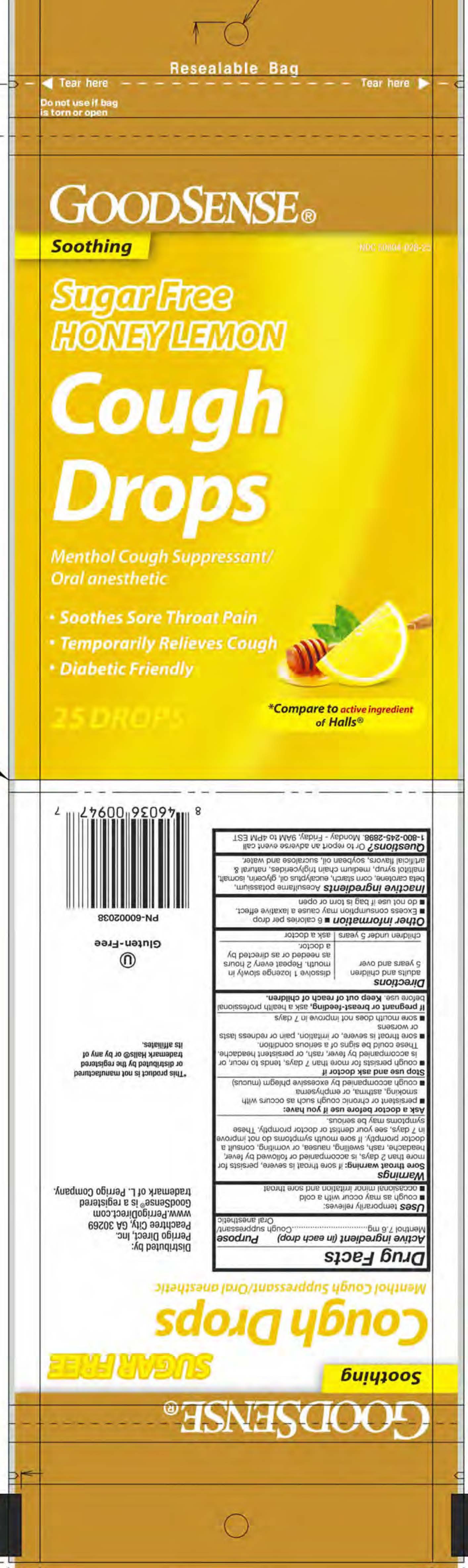 GOOD SENSE SF HONEY LEMON COUGH DROPS- menthol lozenge