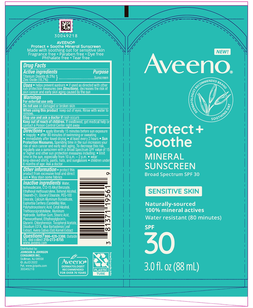 AVEENO PROTECT PLUS SOOTHE MINERAL SUNSCREEN BROAD SPECTRUM SPF 30 ...
