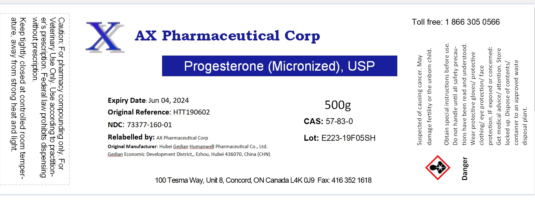 Progesterone by AX Pharmaceutical Corp / Hubei Gedian Humanwell ...