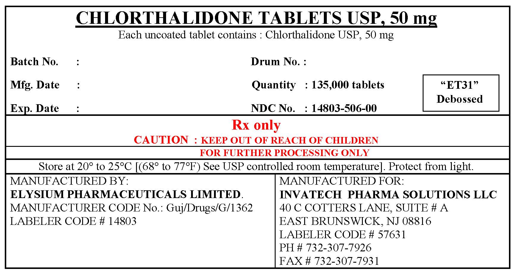 Chlorthalidone Tablets, USP