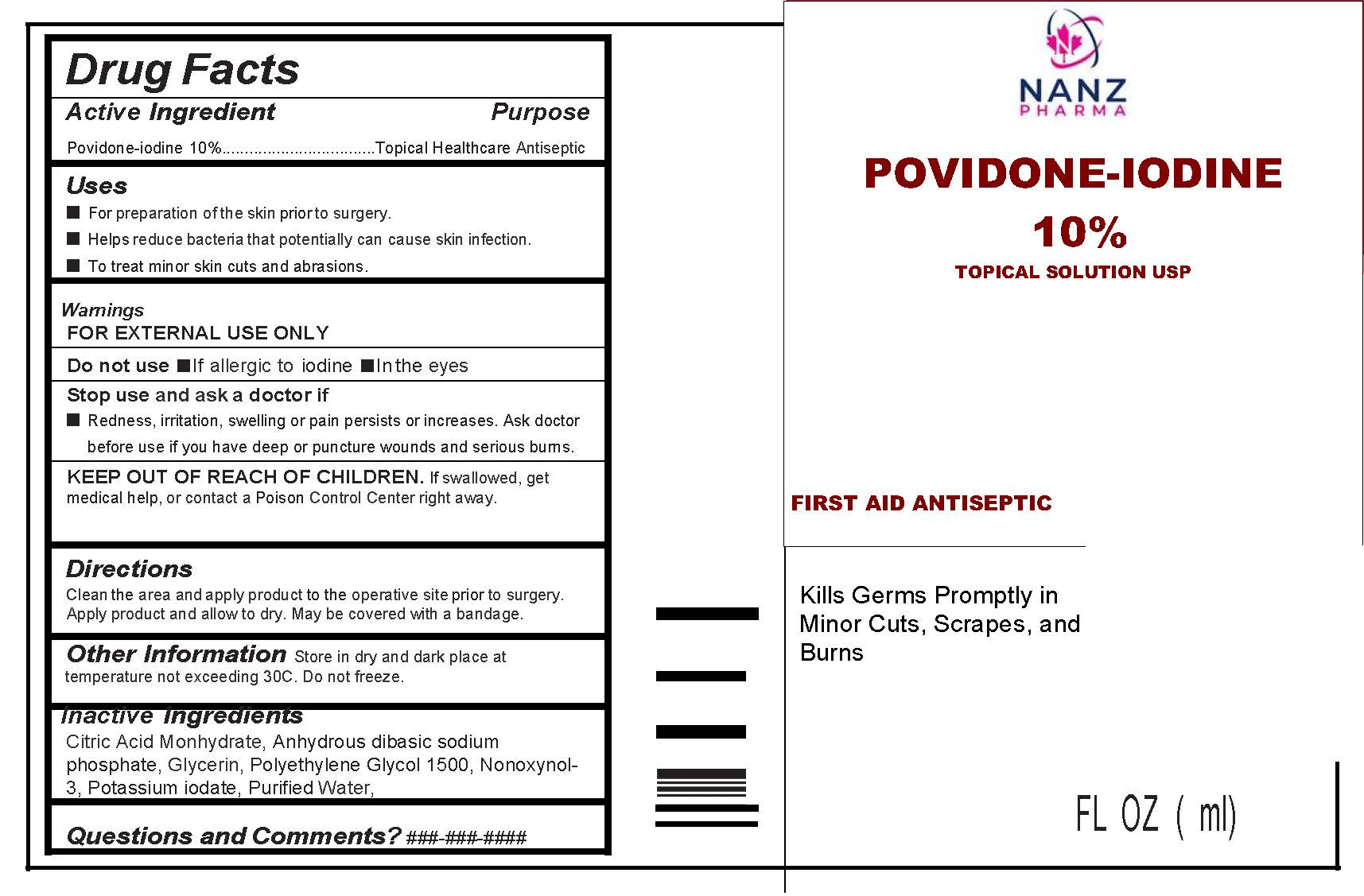 NANZ POVIDONE IODINE 10% SOLUTION- povidone iodine 10% solution liquid