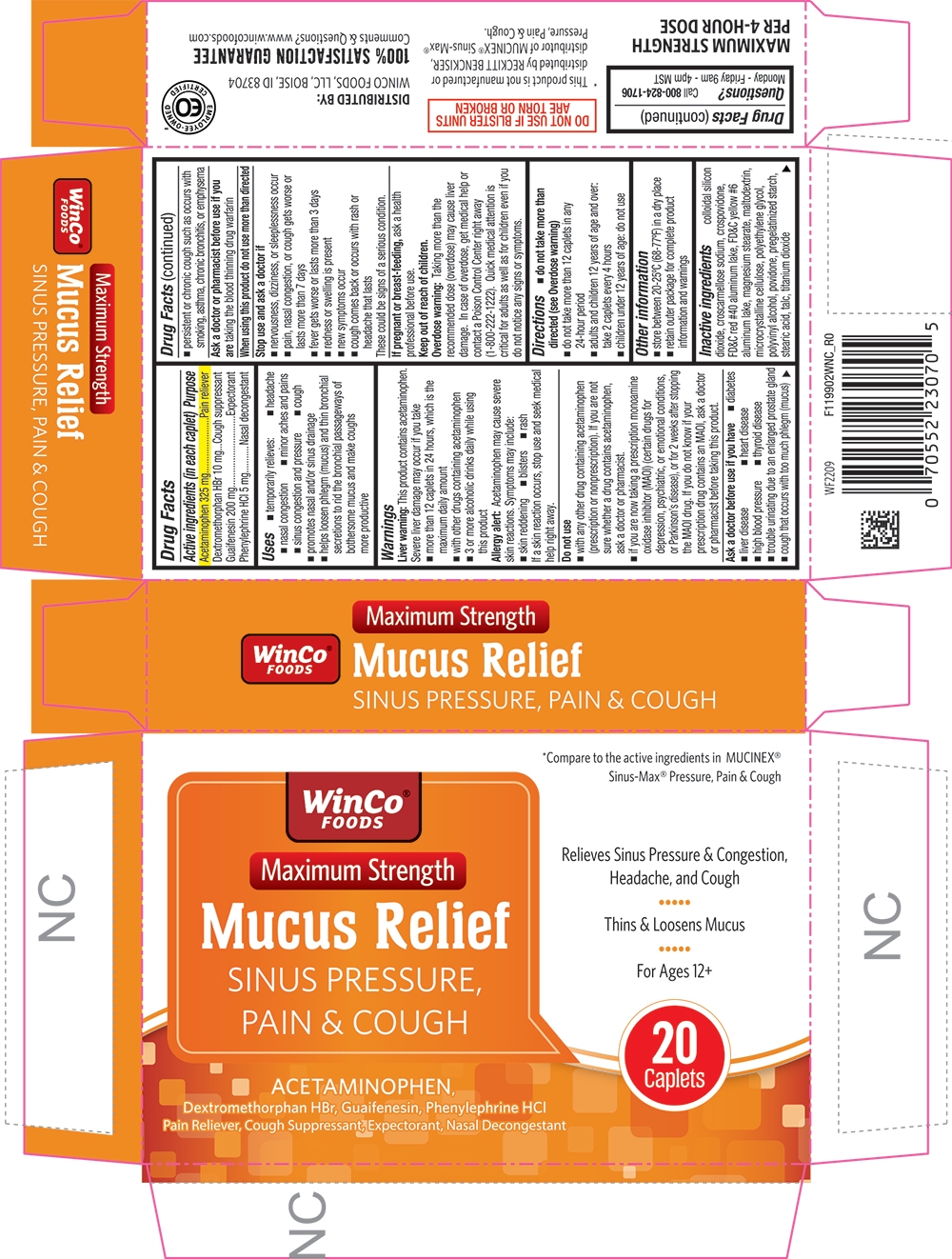 MUCUS RELIEF SINUS PRESSURE PAIN AND COUGH- acetaminophen ...