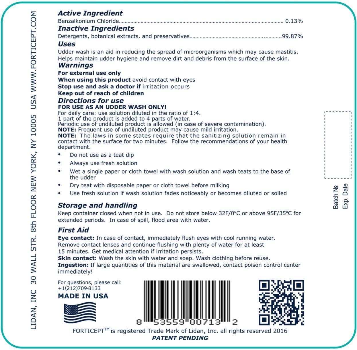 FORTICEPT UDDER WASH TEAT CLEANSER AND DISINFECTANT- benzalkonium ...